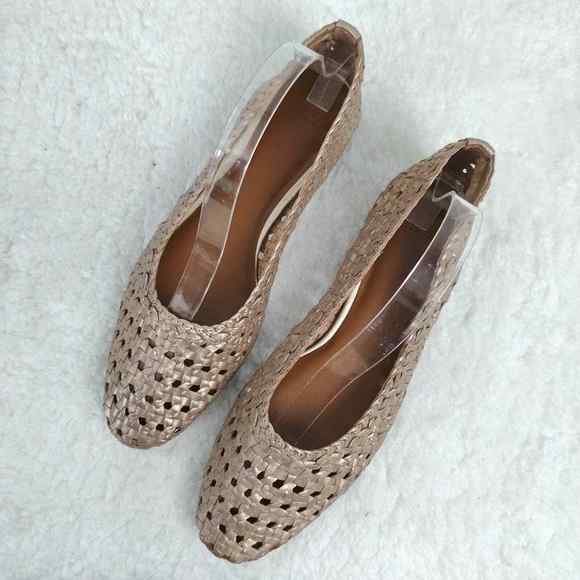 H by Halston | Shoes | H Halston Irene Flat Golden Leather Basketweave ...